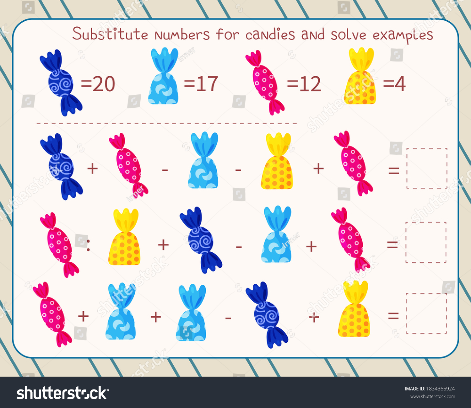 Math Game Kids Replace Candies Numbers Stock Vector (Royalty Free ...