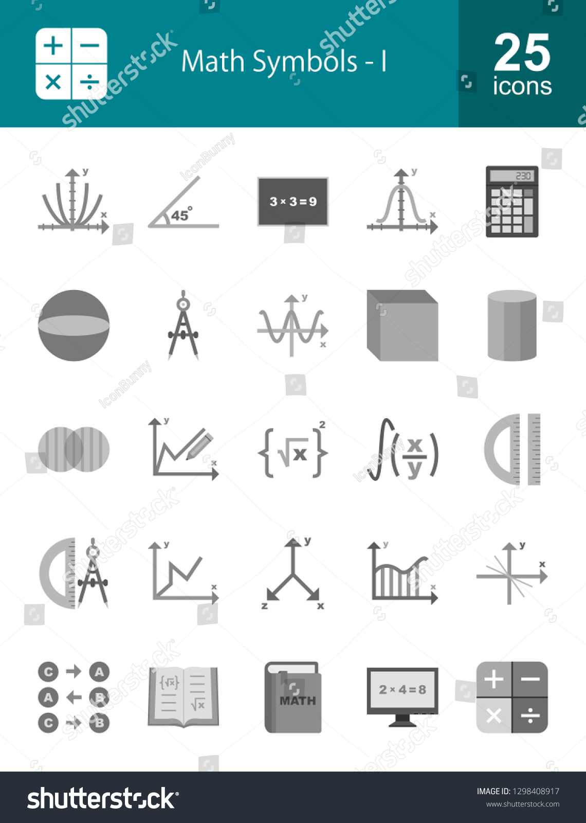 Math Symbols Flat Icons: เวกเตอร์สต็อก (ปลอดค่าลิขสิทธิ์) 1298408917 ...