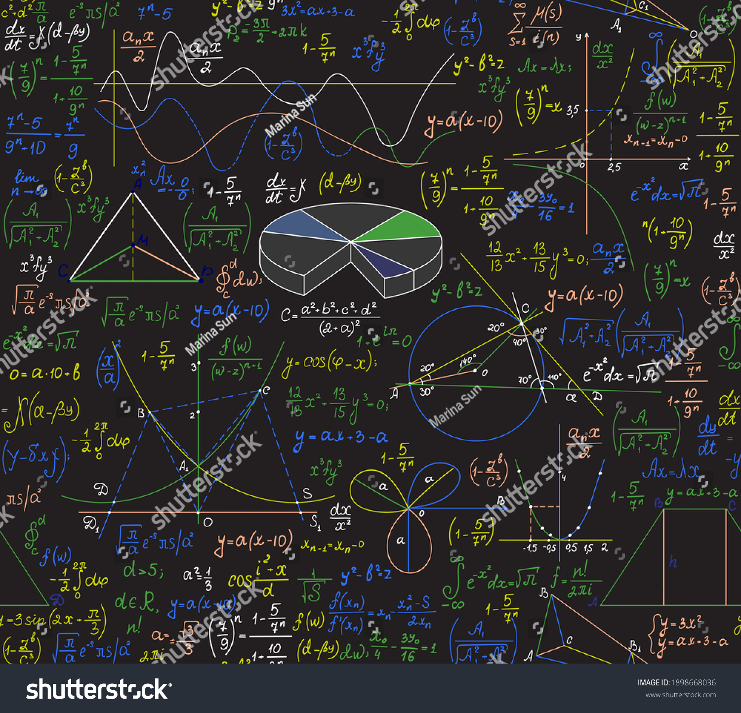 Math Vector Seamless Pattern Multicolored Handwritten Stock Vector