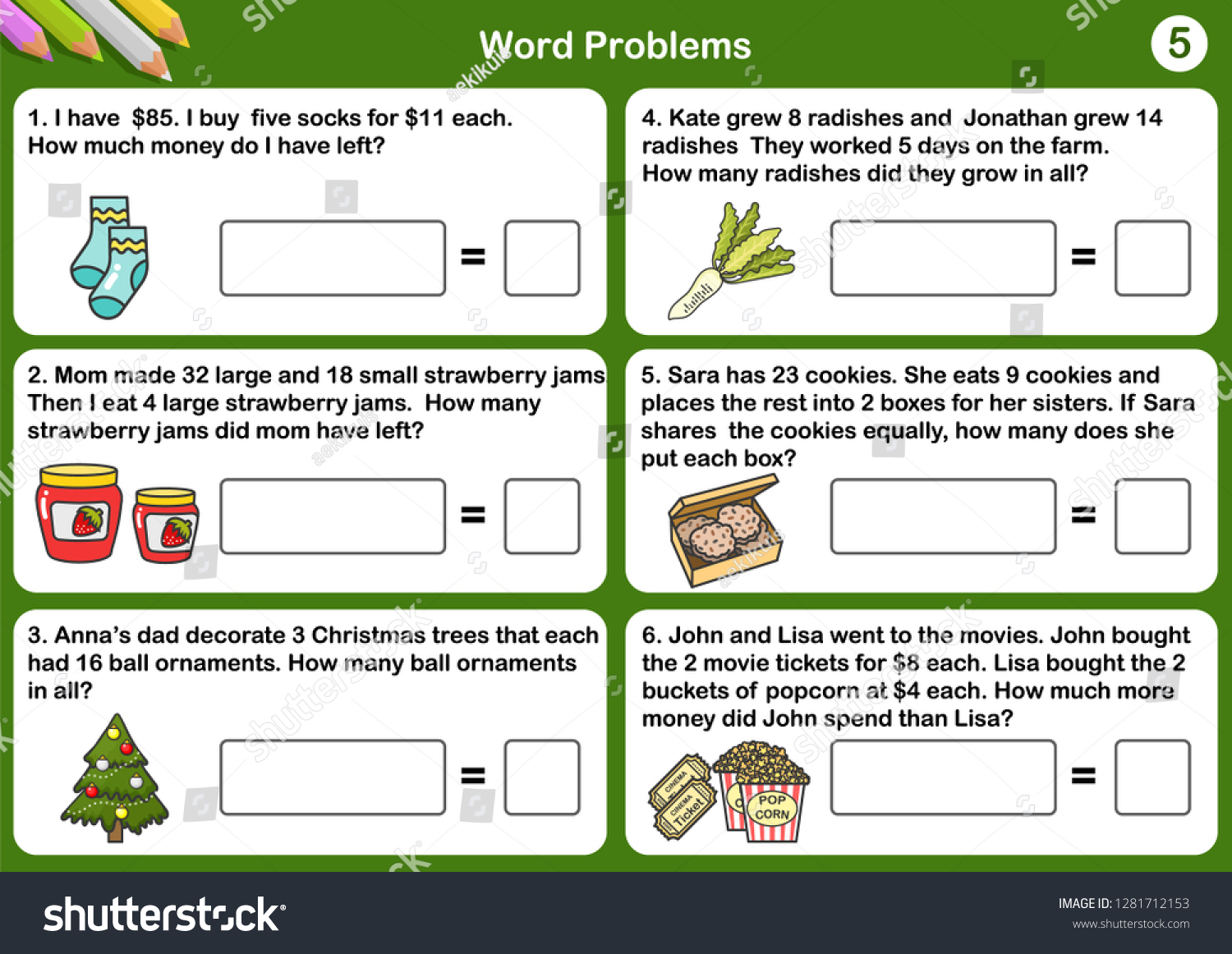 Math Word Problem Worksheets Sheet Exam Stock Vector (Royalty Free ...