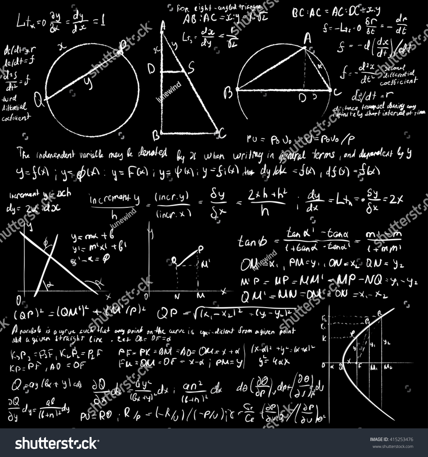 Mathematical Trigonometry Algebra Formulas On Chalkboard Vector ...