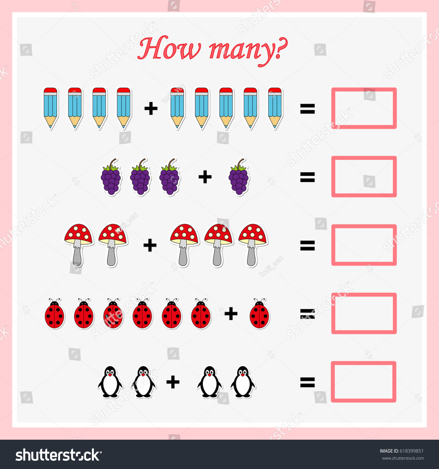 Mathematics Task Worksheet How Many Objects Stock Vector (Royalty Free ...