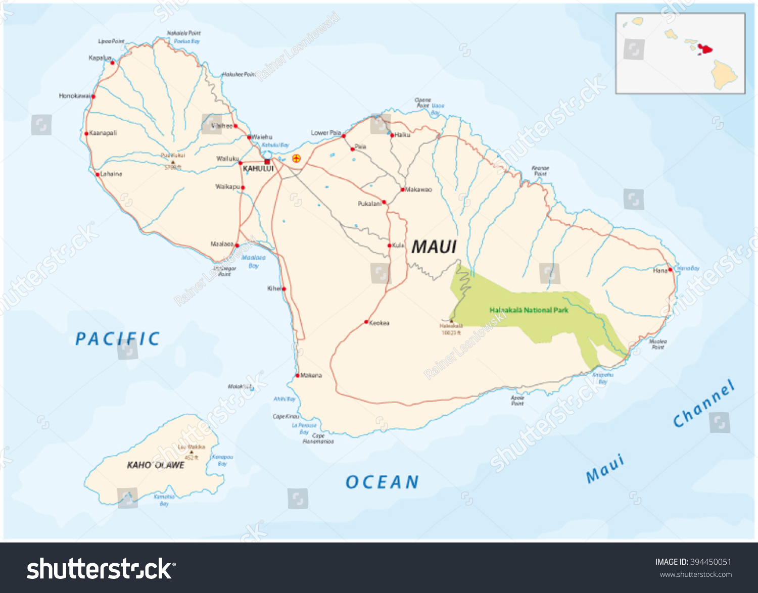 Maui Kahoolawe Road Map Stock Vector (Royalty Free) 394450051 ...