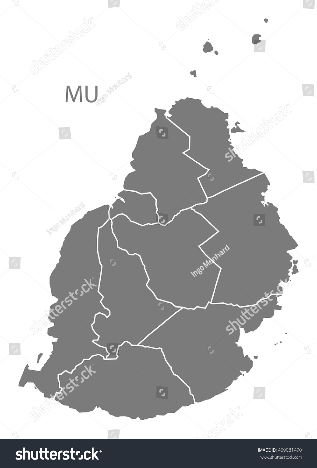 Mauritius Districts Map Grey Stock Vector (Royalty Free) 459081490