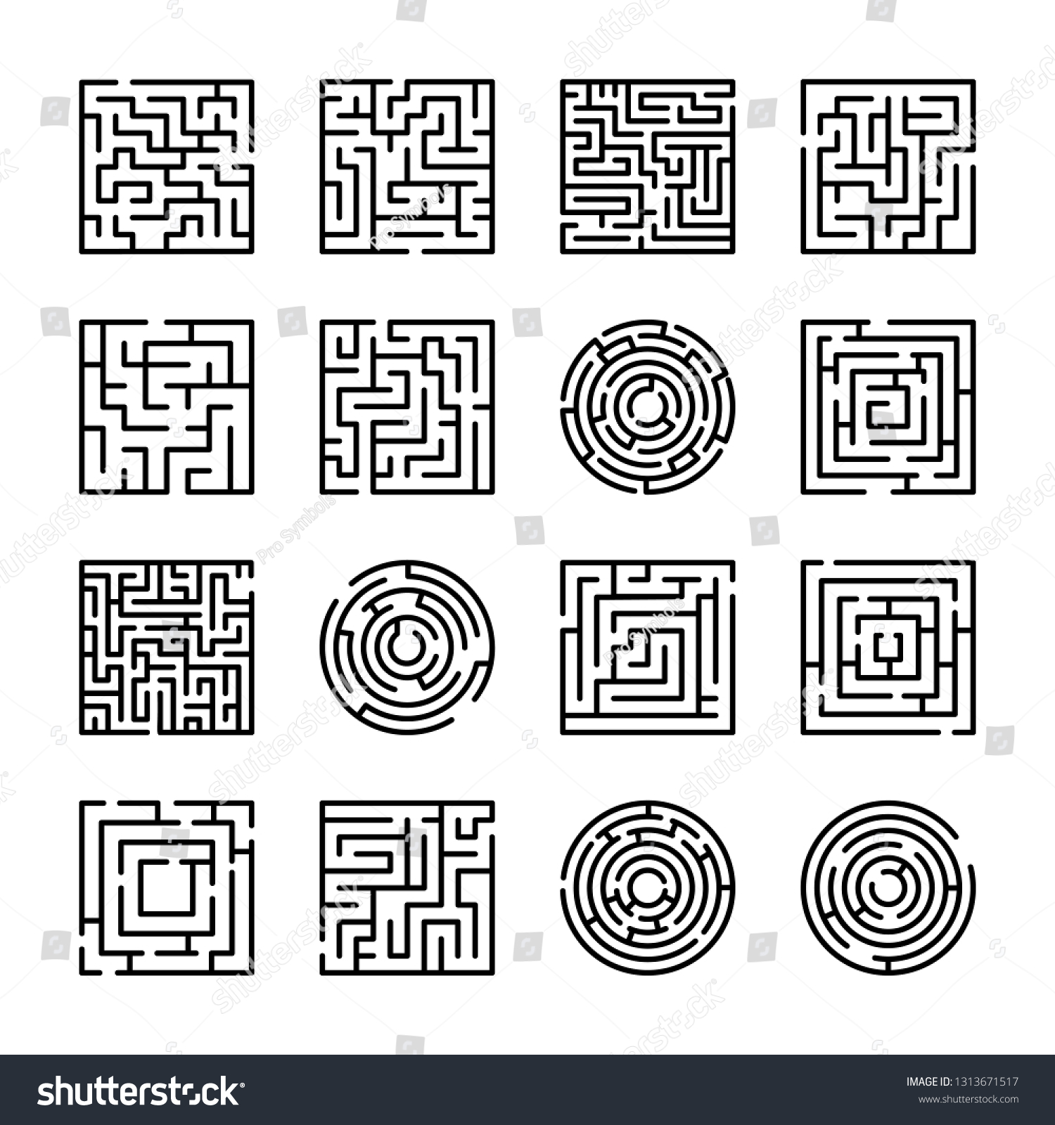 Maze Types Icons Set: vetor stock (livre de direitos) 1313671517 ...