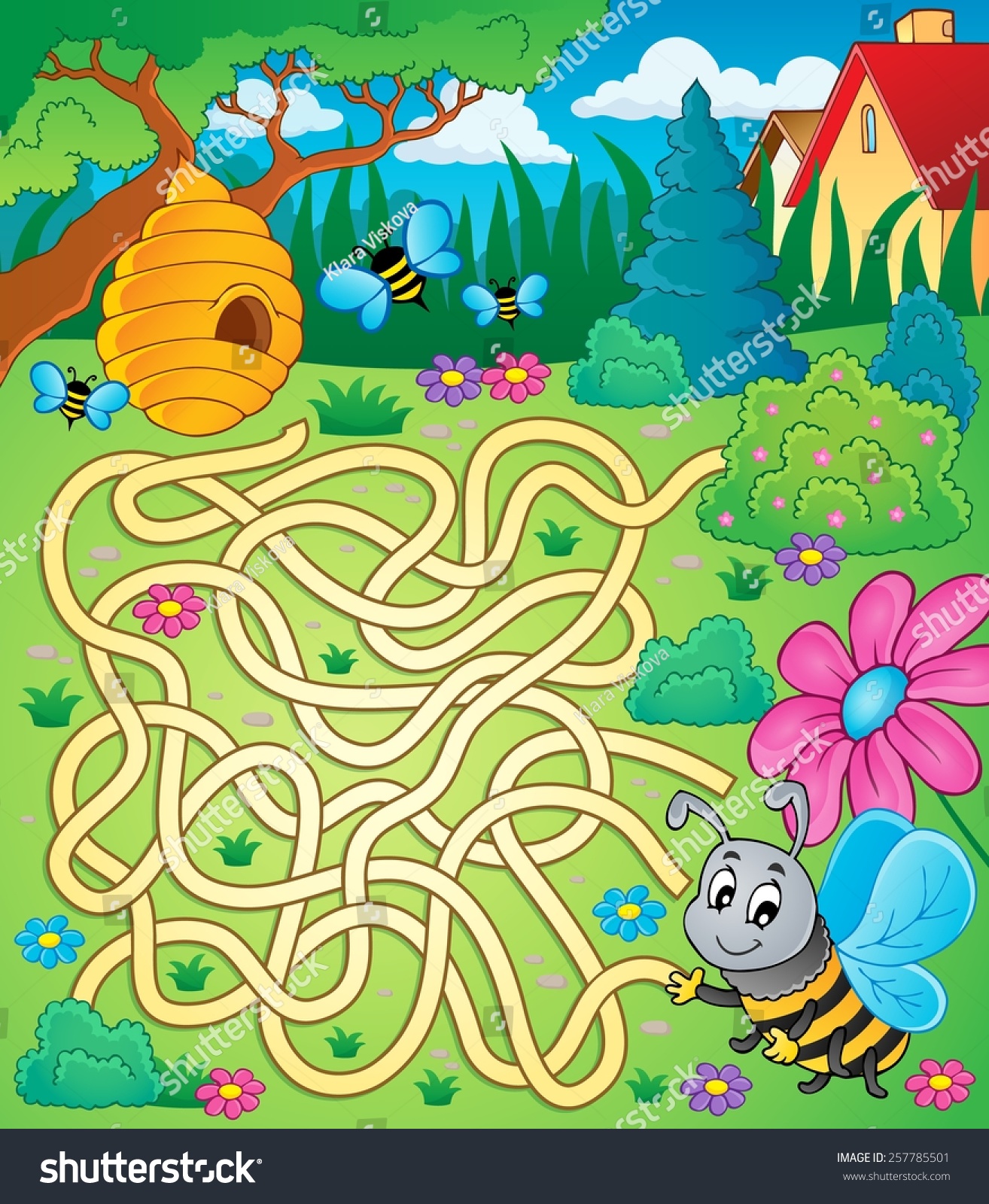 Maze 4 Bee Theme Eps 10 Vector Stock Vector (Royalty Free) 257785501 ...