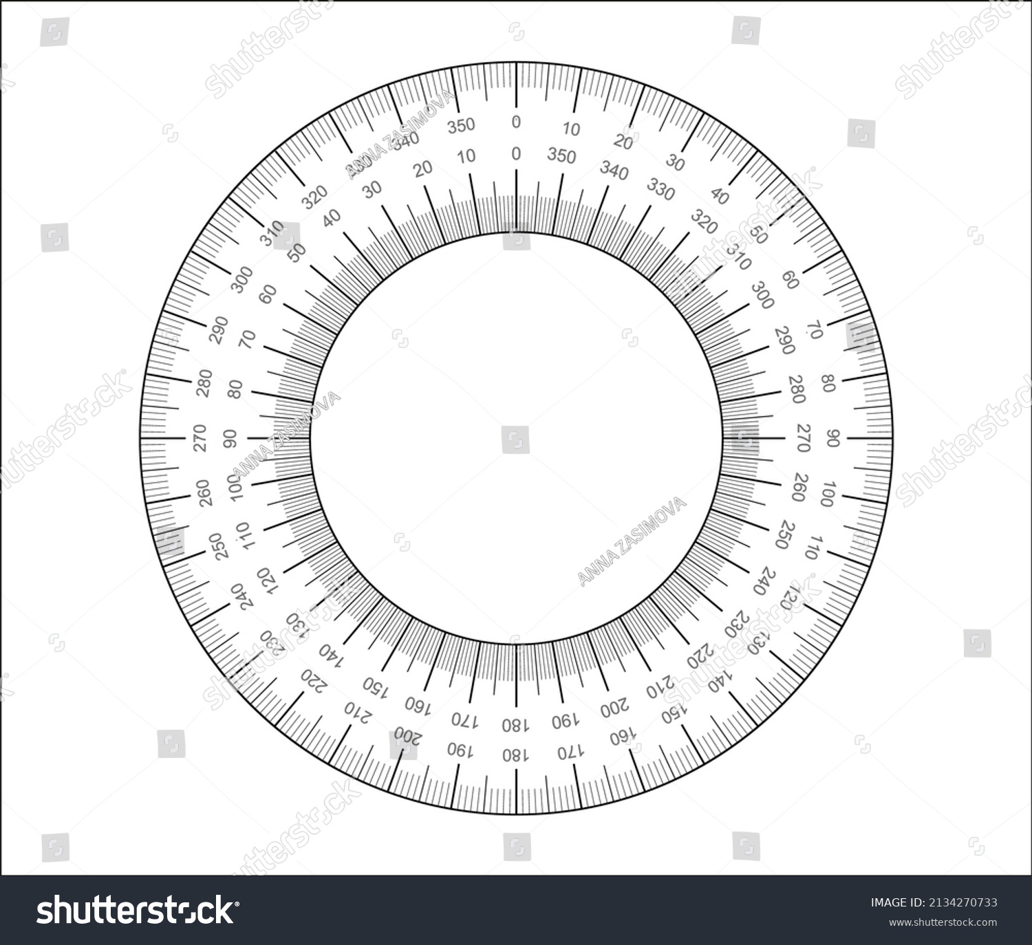 Measuring Circle Blank Circular Protractor Grid Stock Vector (Royalty ...