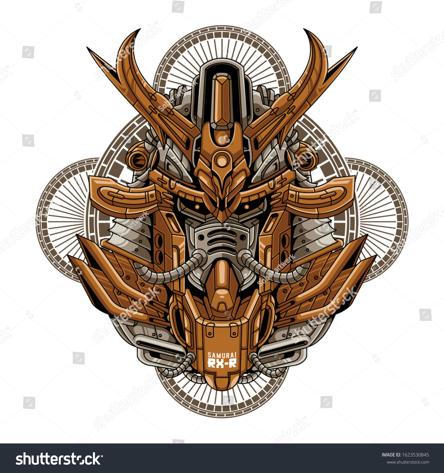 Mecha Head Samurai Sacred Geometry Pattern Stock Vector (Royalty Free ...