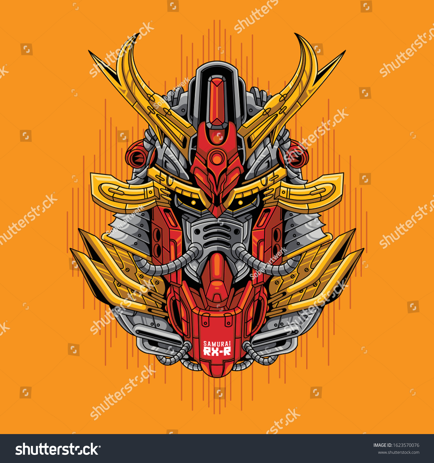Vektor Stok Mecha Head Samurai Sacred Geometry Pattern (Tanpa Royalti ...