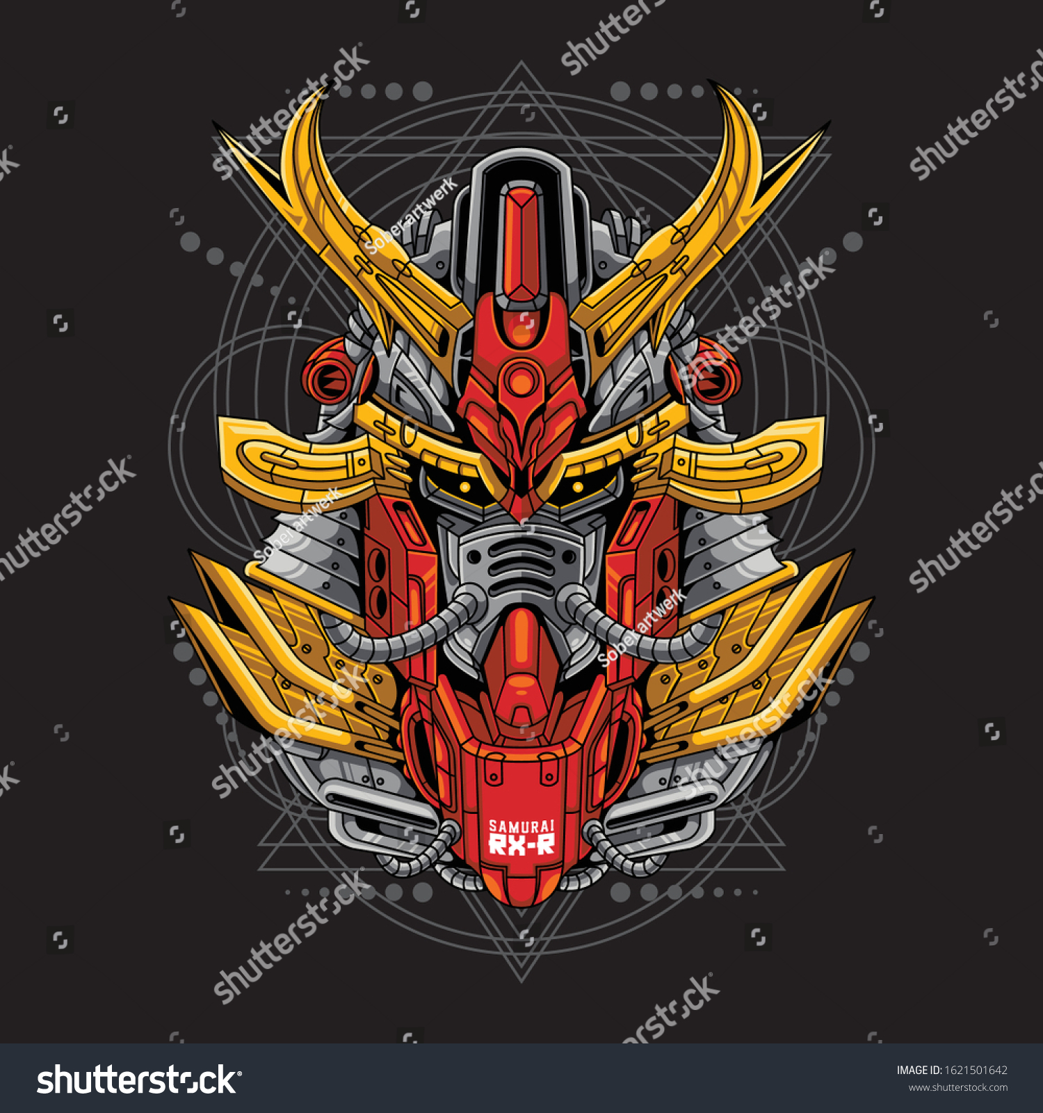 Mecha Head Samurai Sacred Geometry Pattern Stock Vector (Royalty Free ...