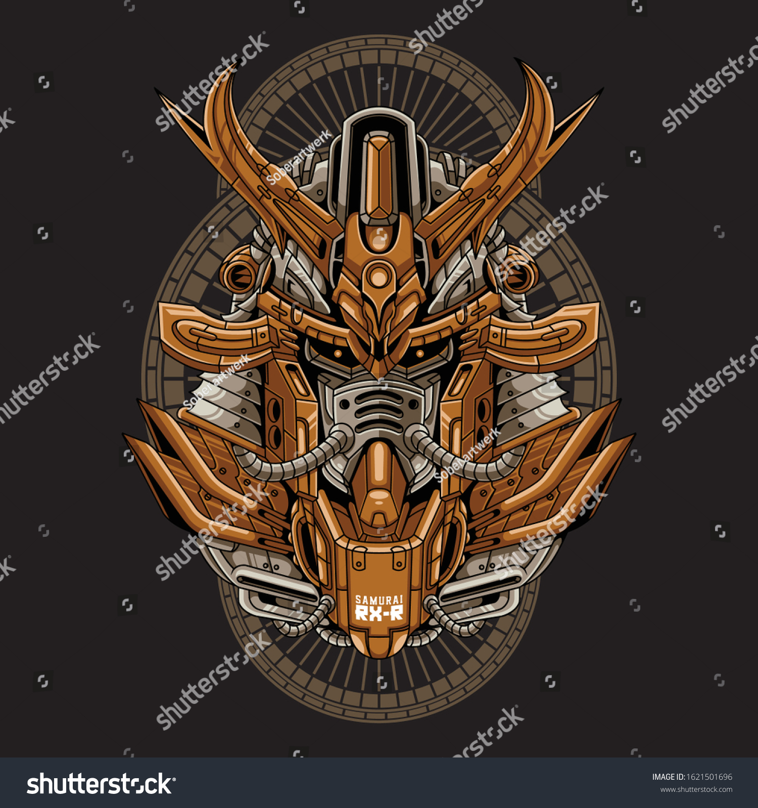 Mecha Head Samurai Sacred Geometry Pattern Stock Vector (Royalty Free ...