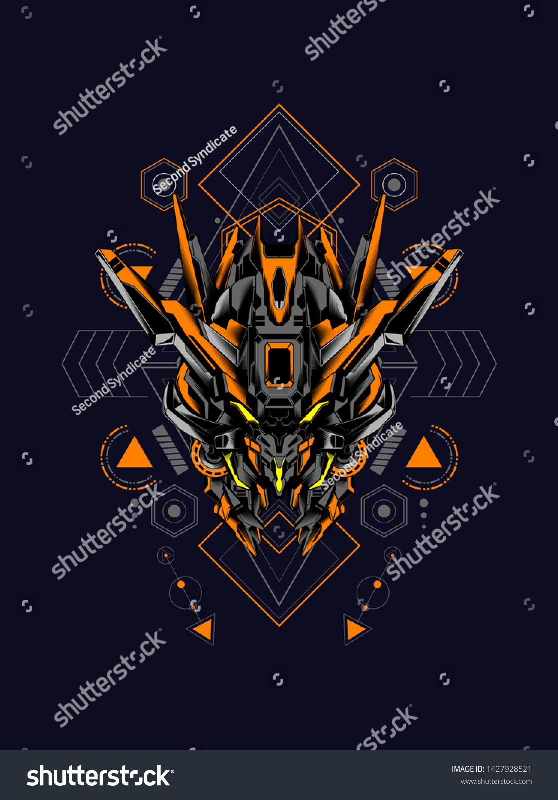 Mecha Head Sacred Geometry Pattern: เวกเตอร์สต็อก (ปลอดค่าลิขสิทธิ์ ...