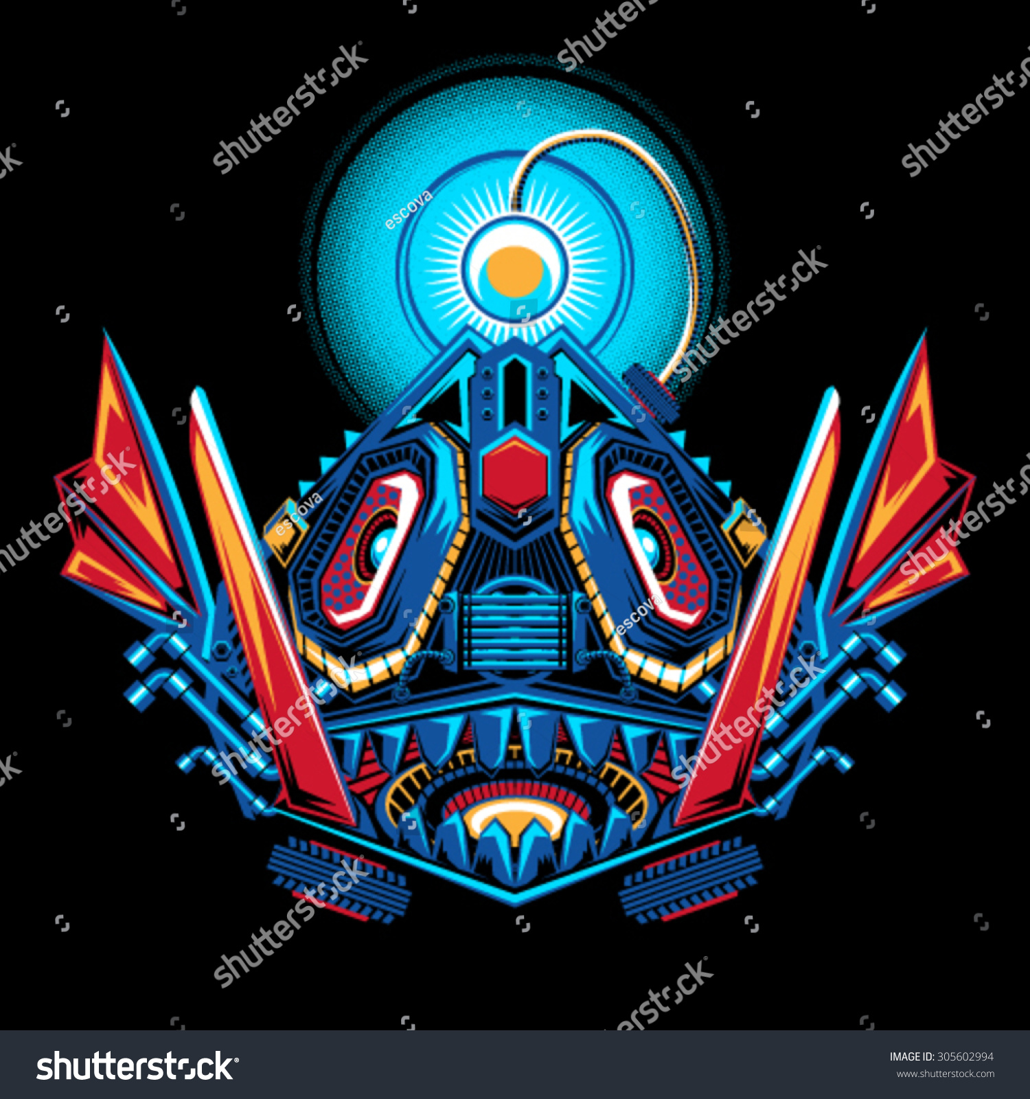 Mecha Robot Angler Fish Front View Stock Vector (Royalty Free) 305602994