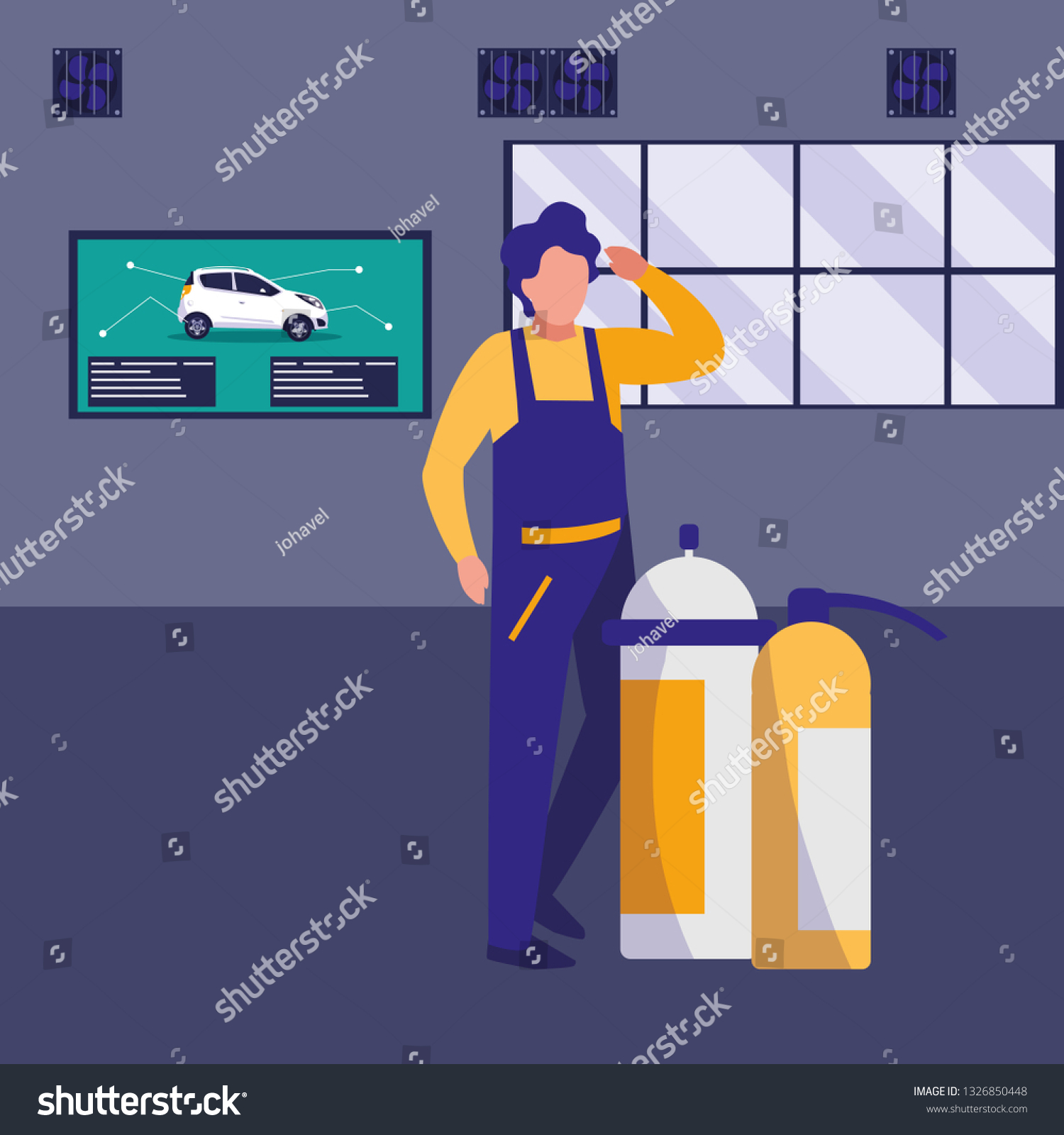 Mechanic Worker Extinguisher Fire Stock Vector (Royalty Free ...