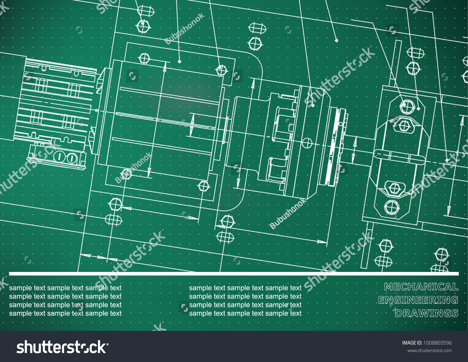 Mechanical Engineering Drawings On Light Green Stock Vector (Royalty ...