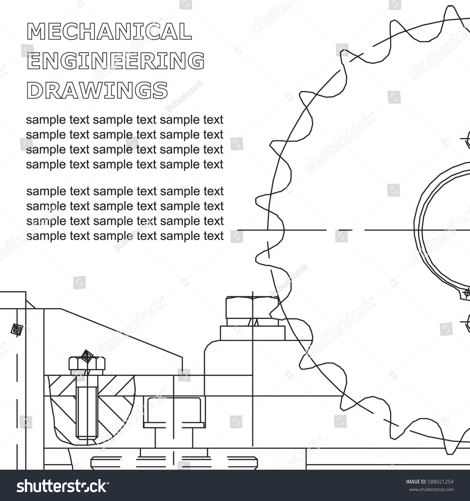Mechanical Engineering Drawings On White Background Stock Vector ...