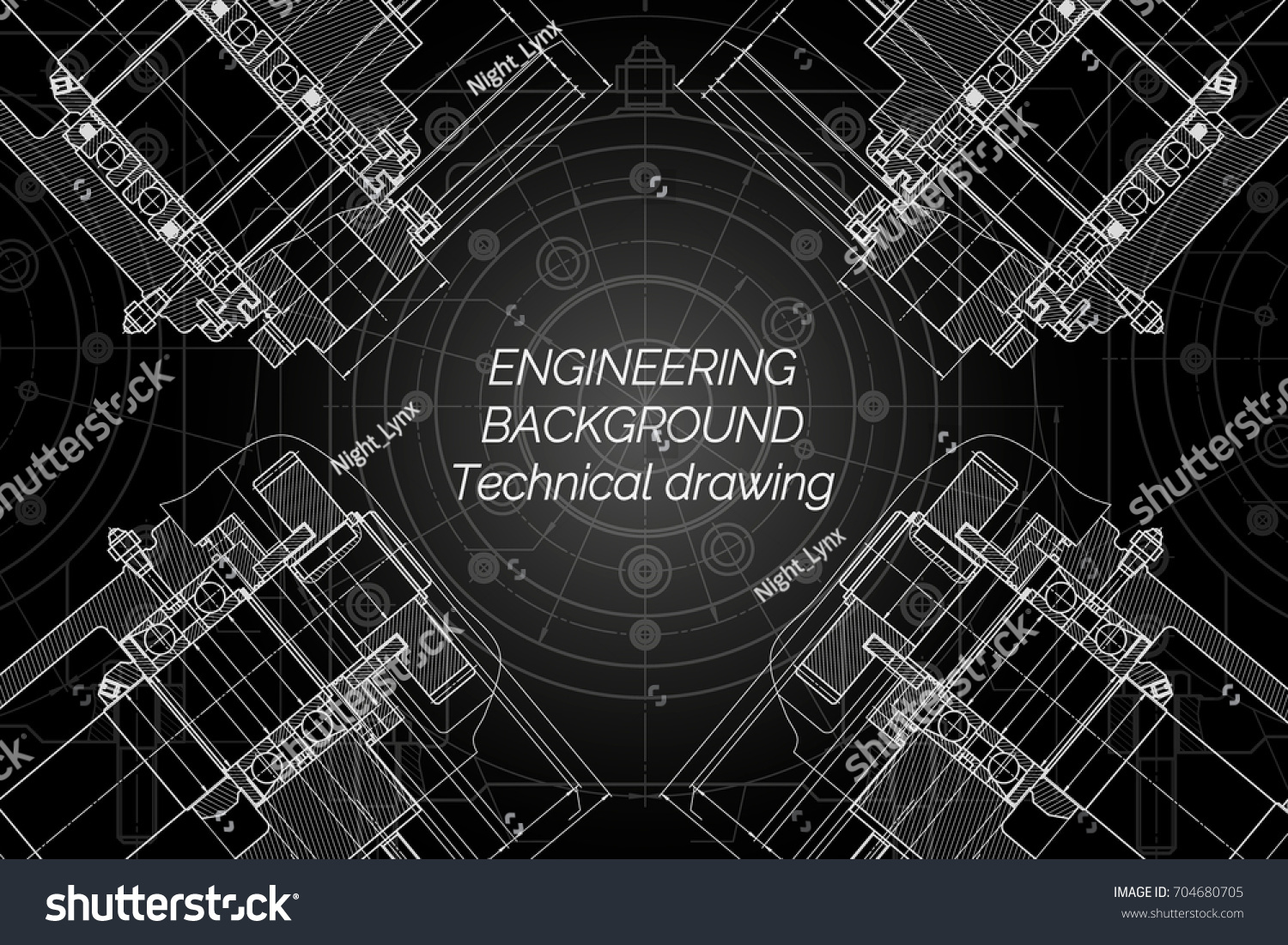 Mechanical Engineering Drawings On Black Background Stock Vector ...