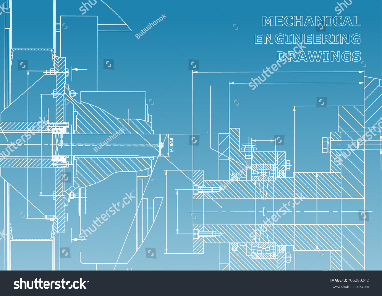 Mechanical Engineering Drawings On Blue Gradient: เวกเตอร์สต็อก (ปลอด ...