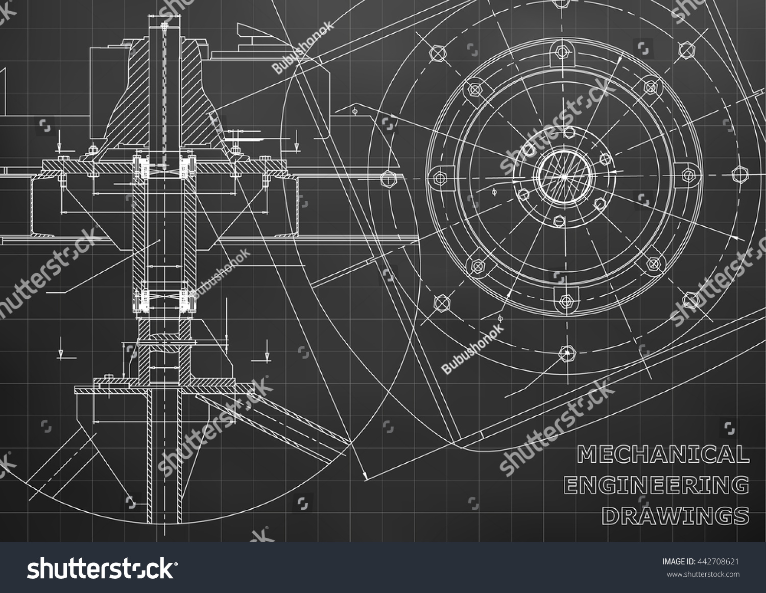 Mechanical Engineering Drawings Vector Black Background Stock Vector ...