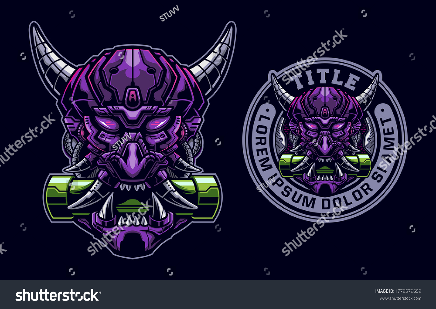 Mechanical Oni Mask Head Vector Illustration Stock Vector (Royalty Free ...