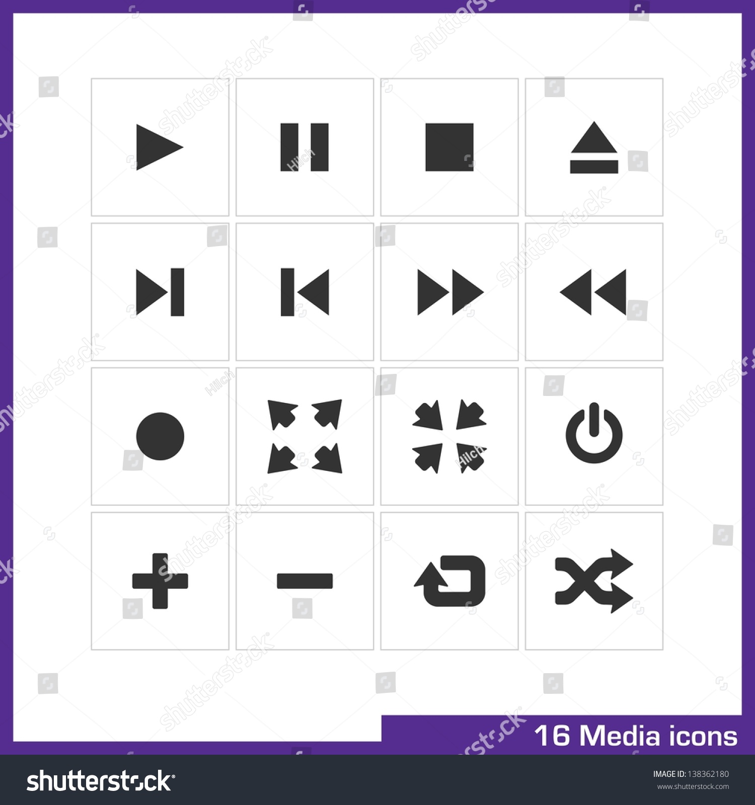 Media Icon Set Vector Pictograms Web Stock Vector (Royalty Free) 138362180