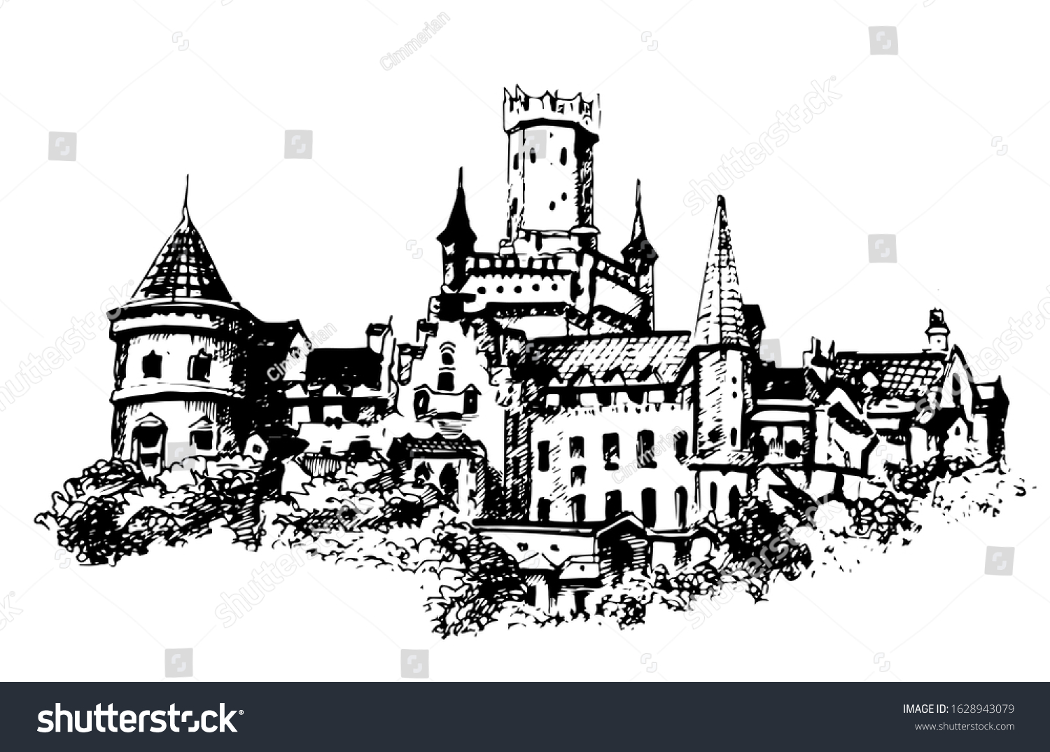 Medieval Castle Vector Drawing Sketch 库存矢量图（免版税）1628943079 | Shutterstock