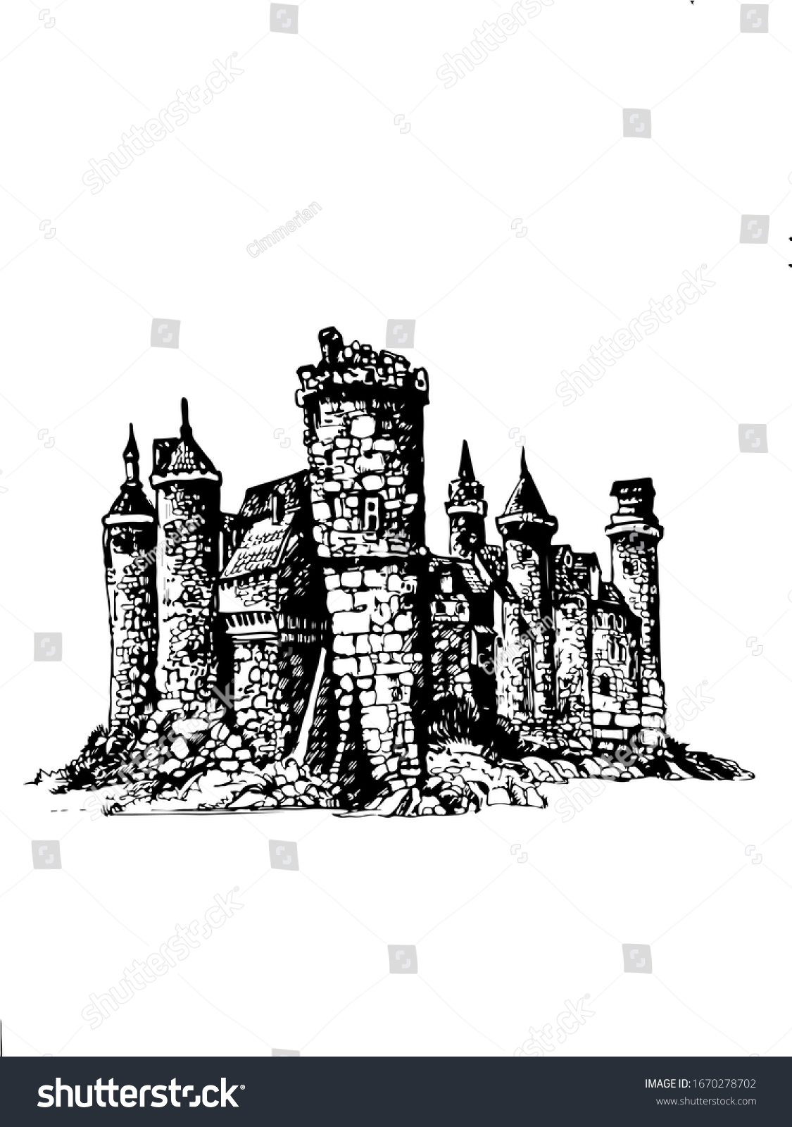 Medieval Castle Vector Drawing Sketch 库存矢量图（免版税）1670278702 | Shutterstock