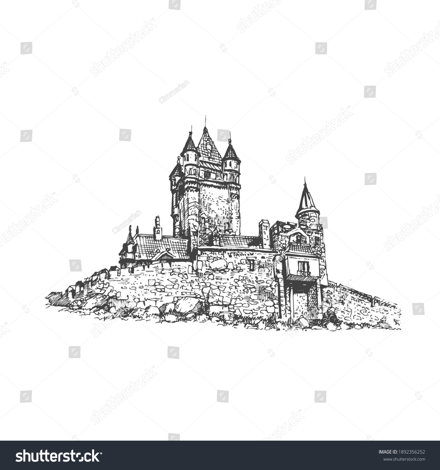 mittelalterliche Burg. Vektorgrafik, Skizze: Stock-Vektorgrafik ...