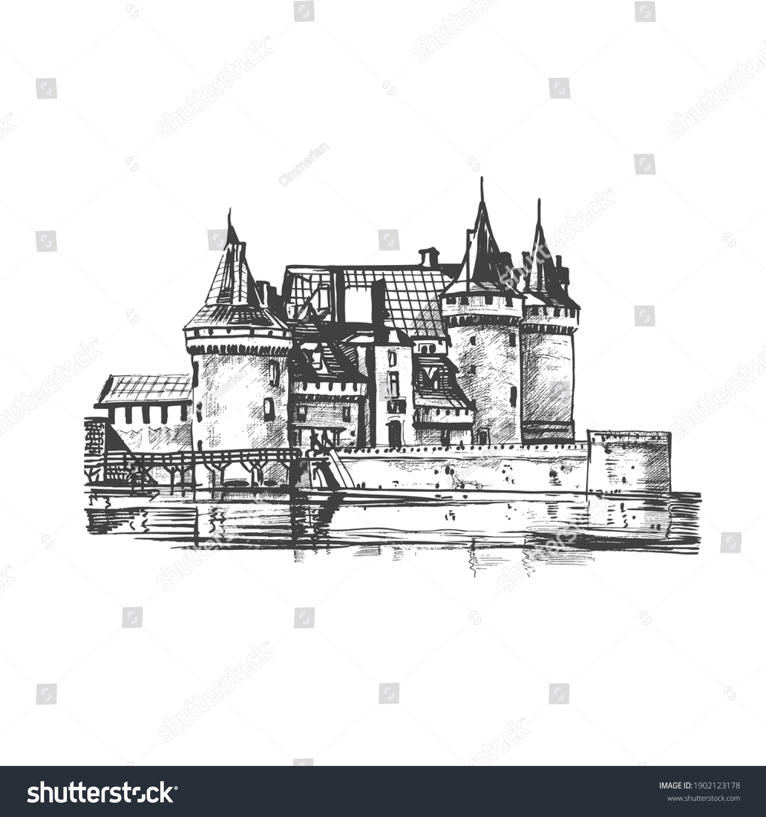 Medieval Castle Vector Drawing Sketch Stock Vector (Royalty Free ...