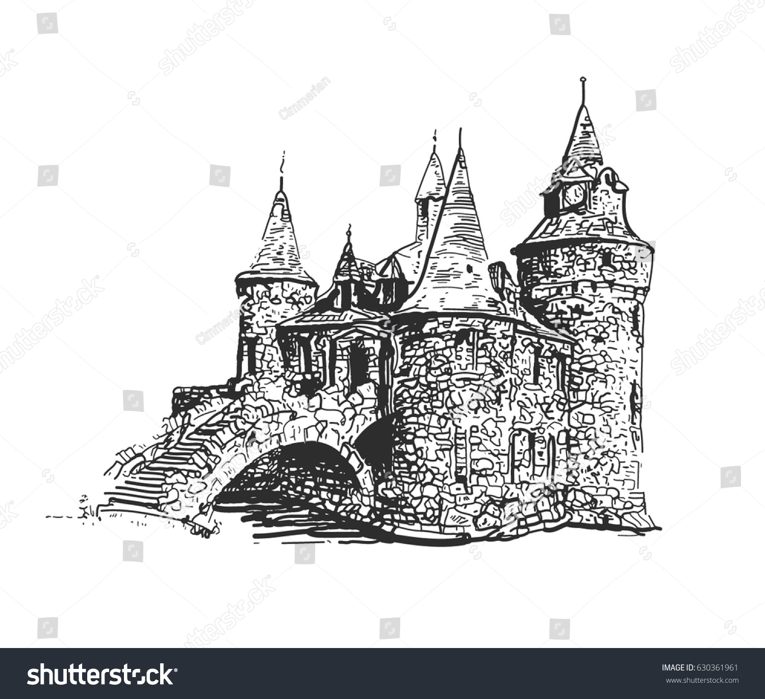 Medieval Castle Vector Drawing Sketch Stock Vector (Royalty Free) 630361961