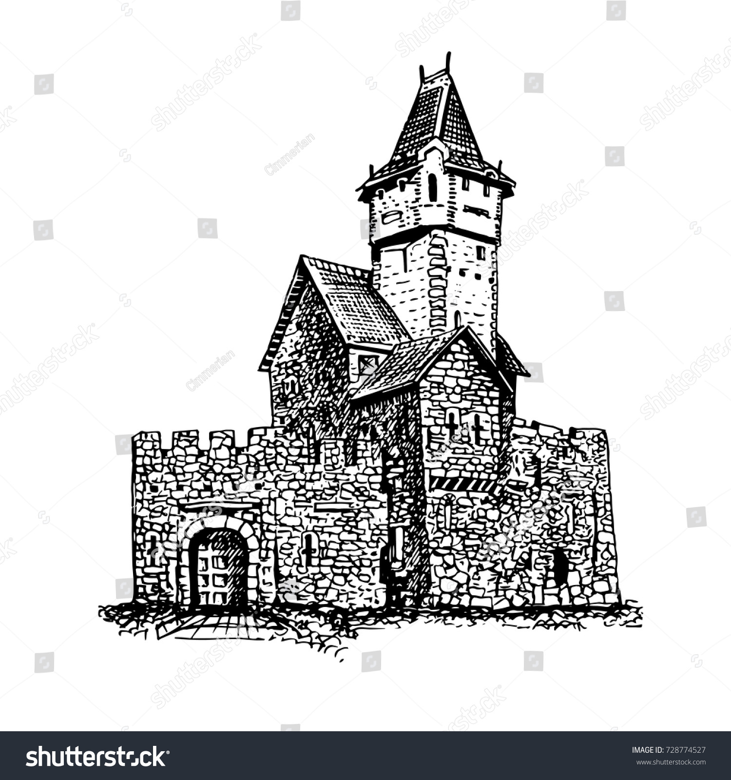 Castillo medieval. Dibujo de vectores, esbozo: vector de stock (libre ...