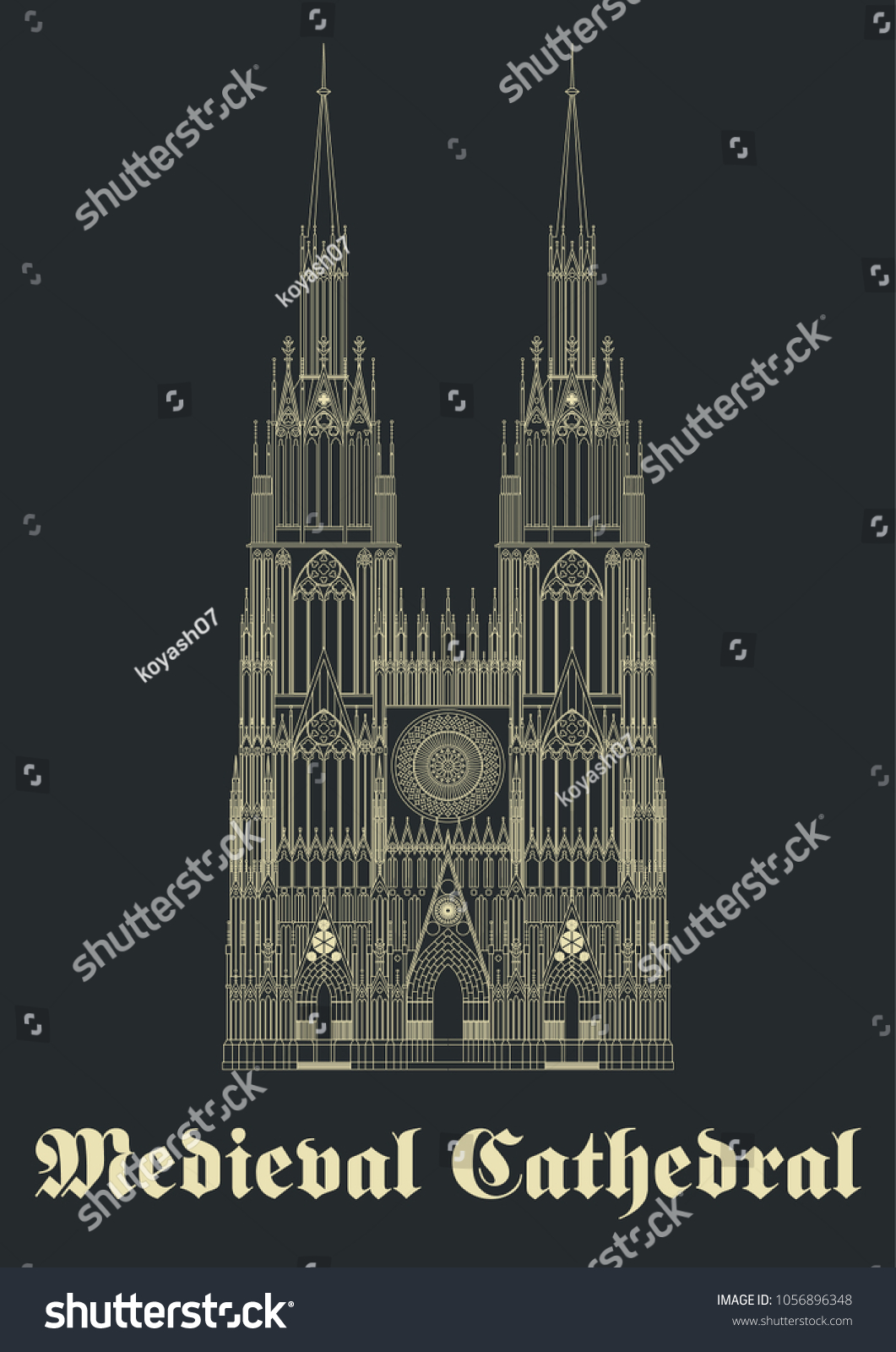 Medieval Cathedral Architecture Outline Stock Vector (Royalty Free ...