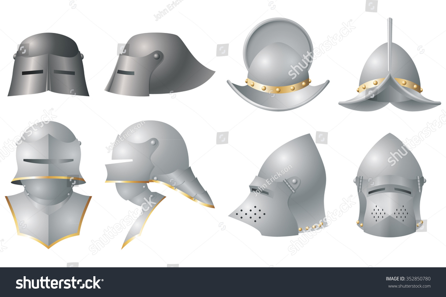 Medieval Helmets Front Side View Stock Vector (Royalty Free) 352850780