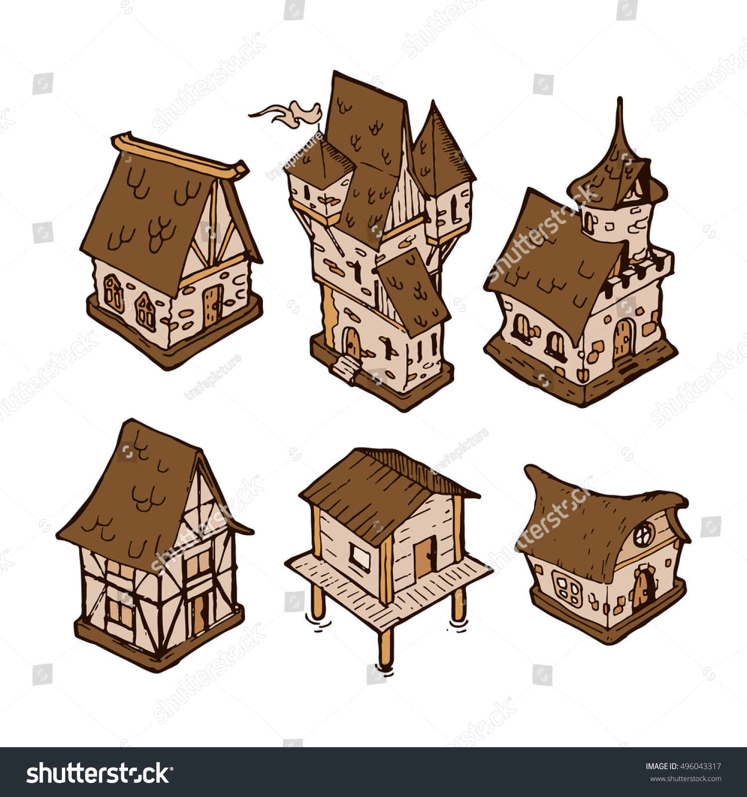 Medieval Houses Set Stock Vector (Royalty Free) 496043317
