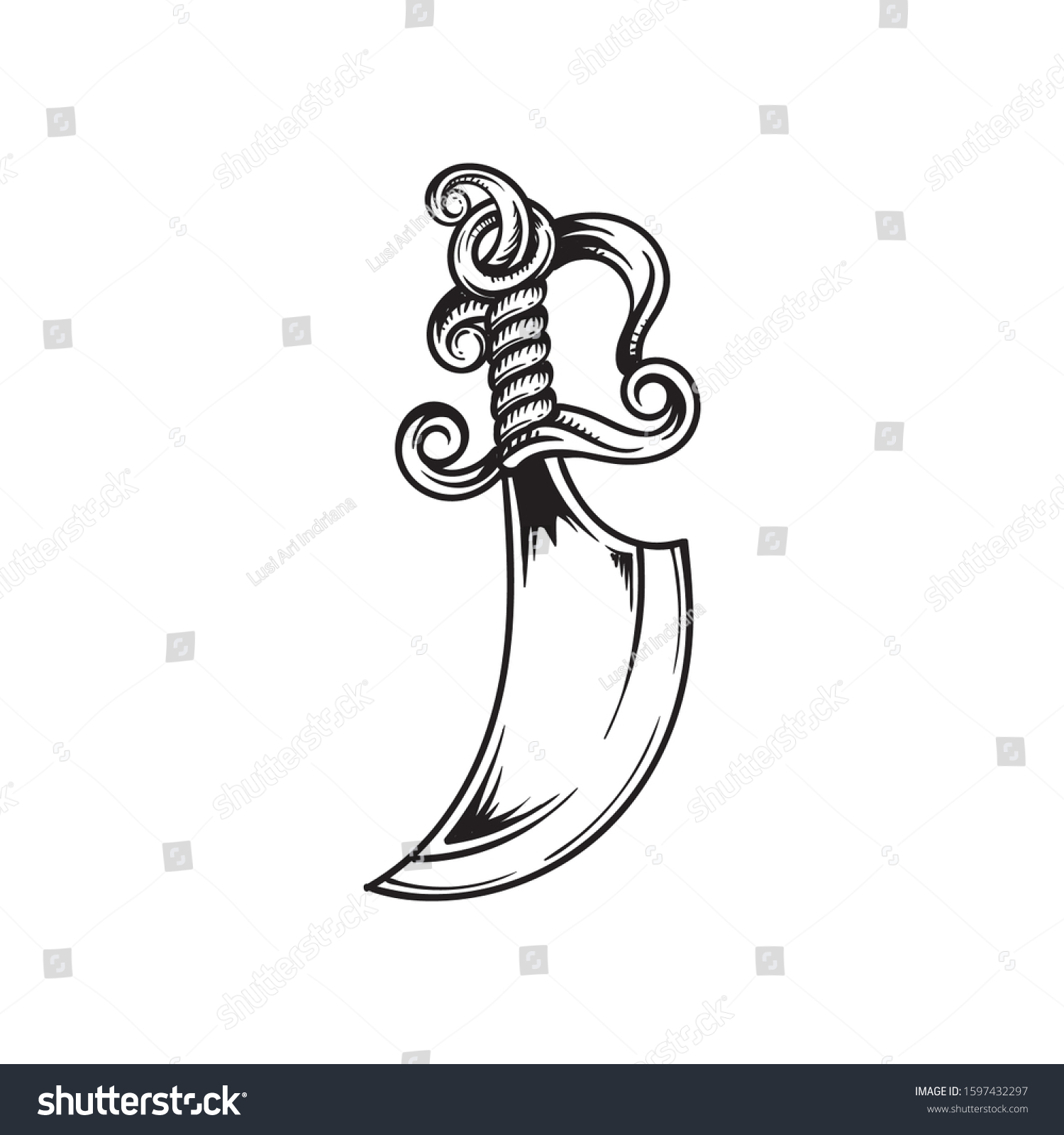 Vektor Stok Medieval Swords Vector Hand Drawing (Tanpa Royalti ...