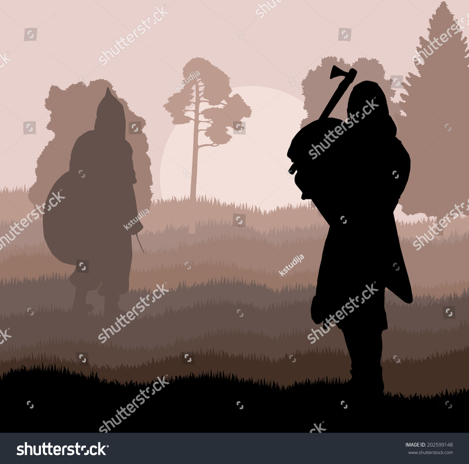 Medieval Warrior Crusader Vector Background Landscape Stock Vector ...
