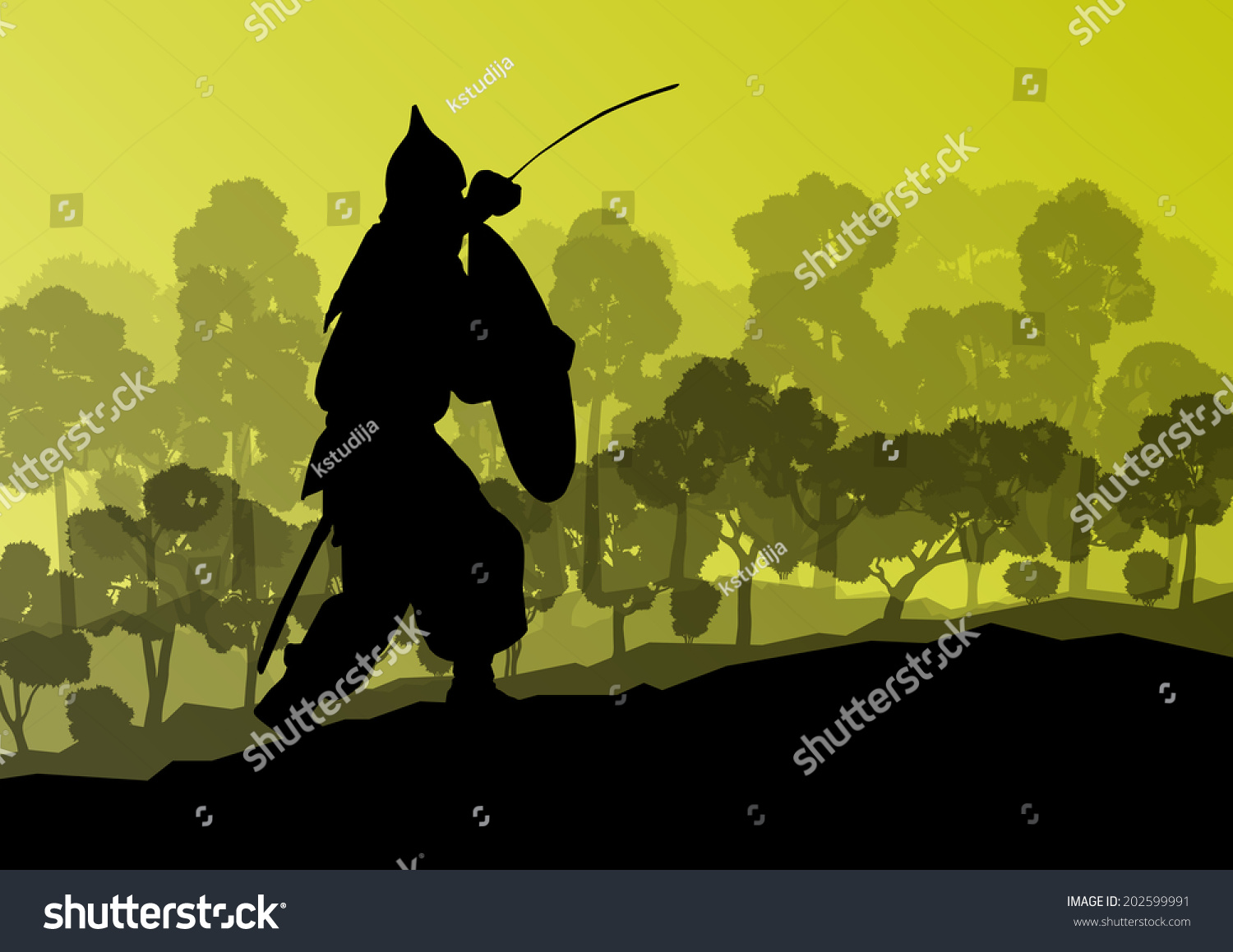 Medieval Warrior Crusader Vector Background Landscape: vector de stock ...