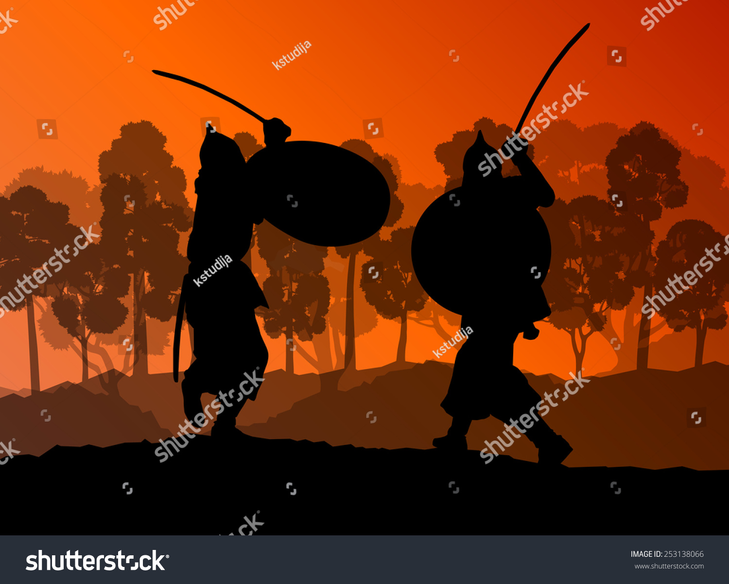 Medieval Warrior Crusader Vector Background Landscape Stock Vector ...