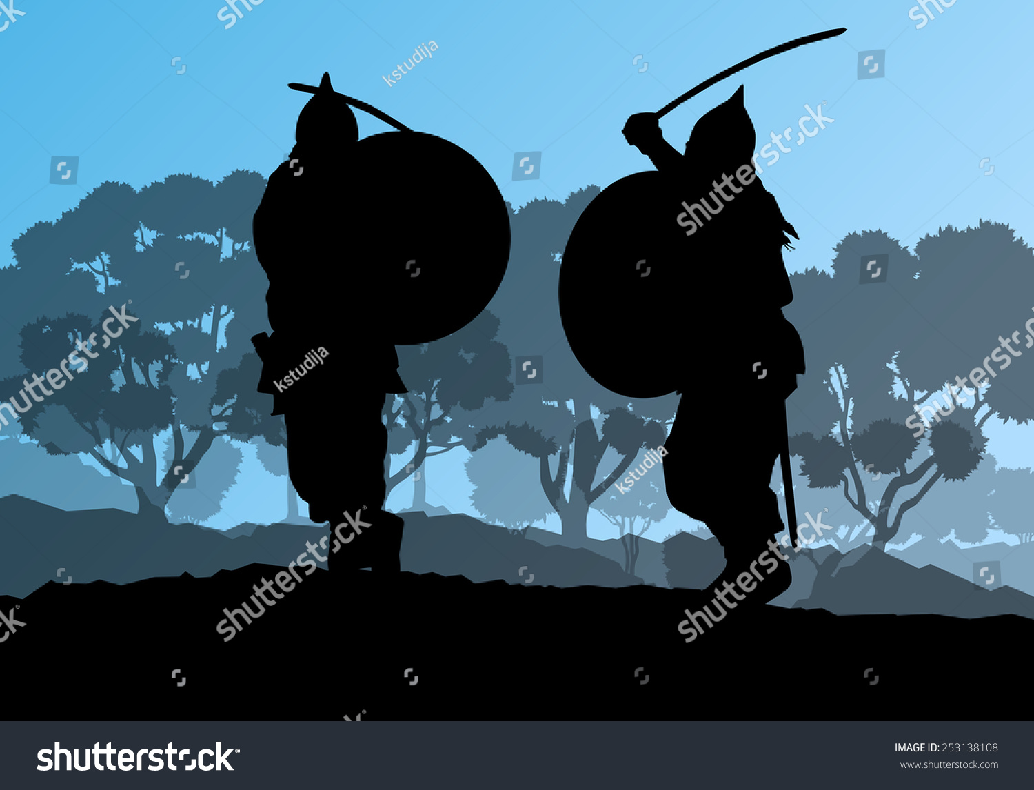 Medieval Warrior Crusader Vector Background Landscape Stock Vector ...