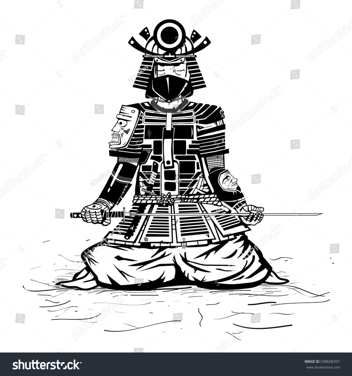 Meditating Samurai Black Vector Image Isolated: เวกเตอร์สต็อก (ปลอดค่า ...