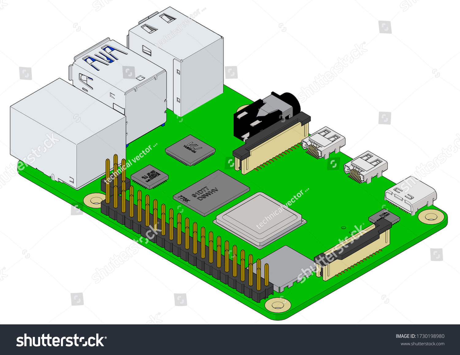 Mega Board Microprocessor Interfaces Leds Connectors Stock Vector ...