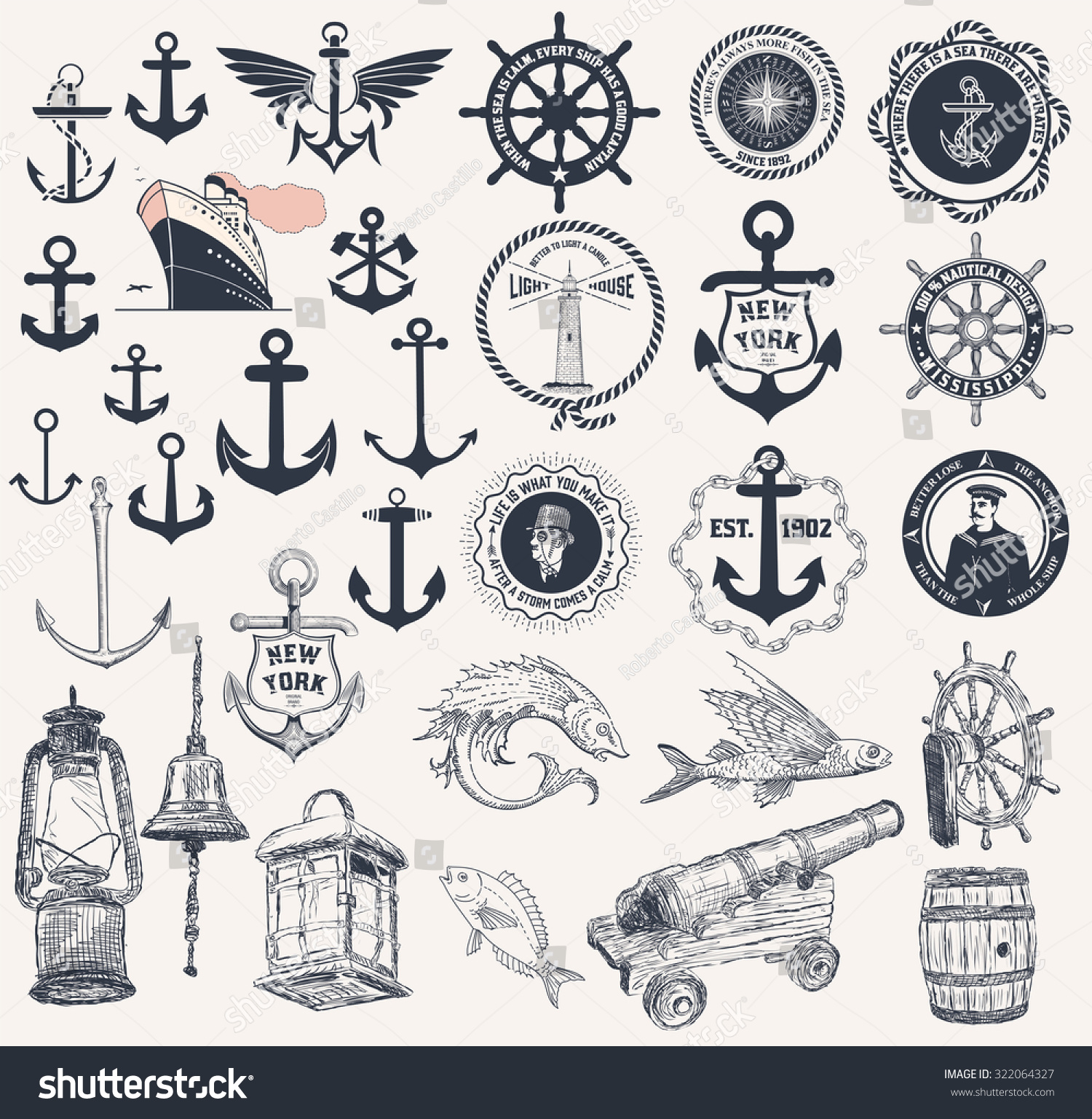 Mega Set Nautical Elements Stock Vector (Royalty Free) 322064327 ...