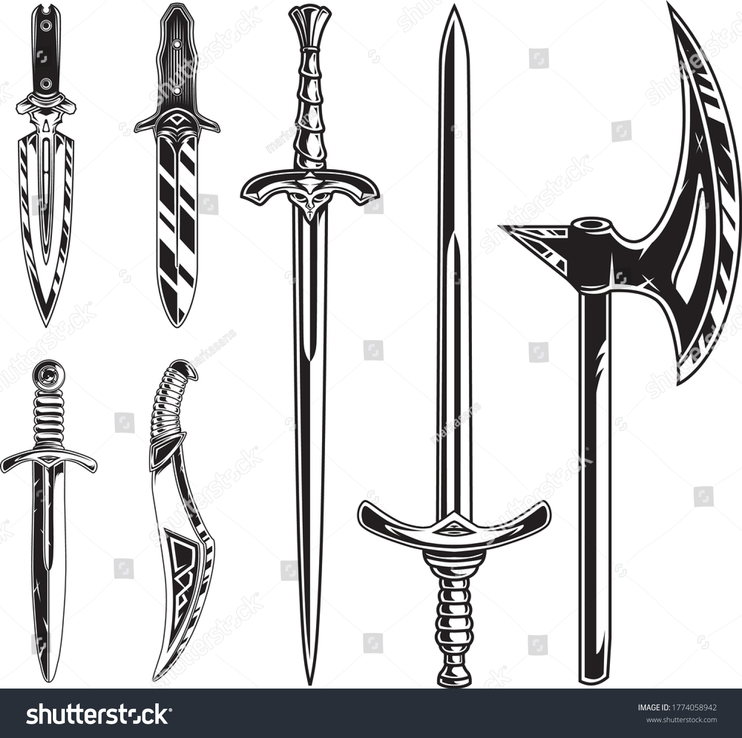 Melee Weapon Vector Pack Isolated Sword: Vector có sẵn (miễn phí bản ...