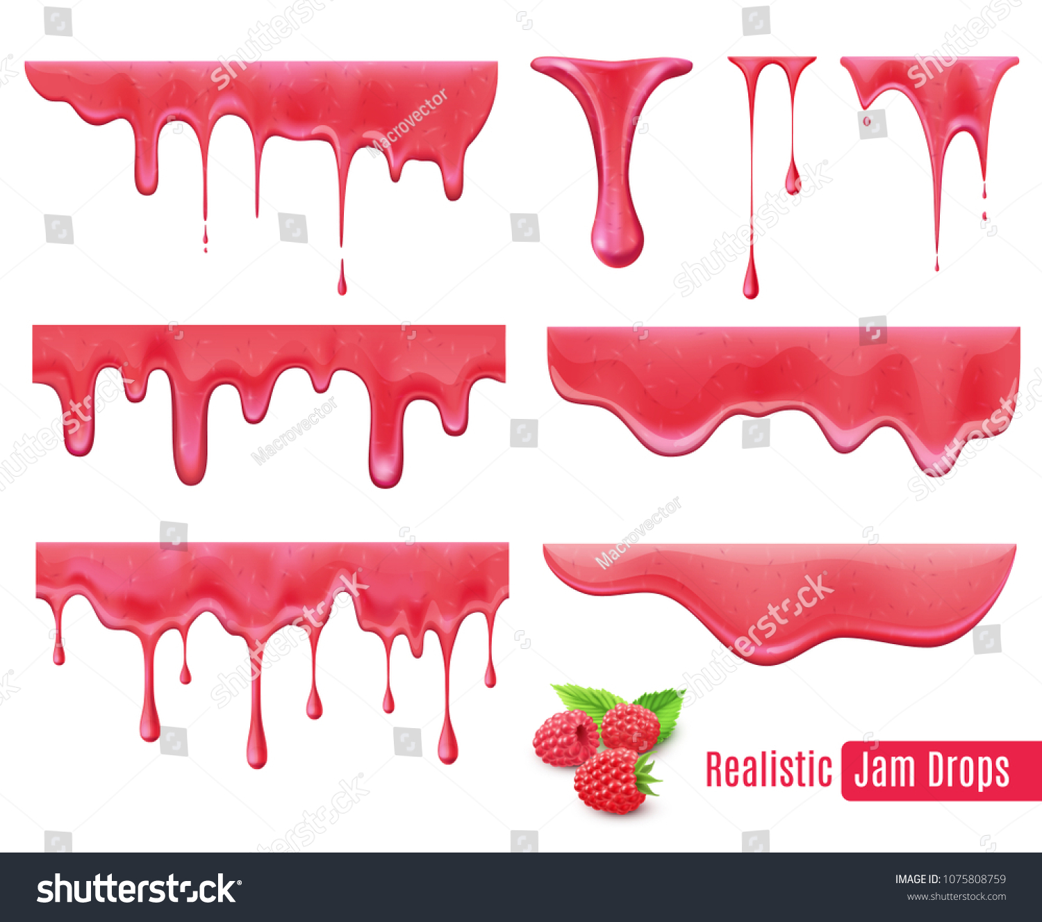 Melting Raspberry Jam Drops Realistic Set Stock Vector (Royalty Free ...