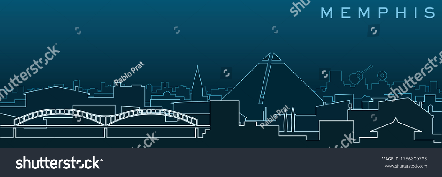 Memphis Multiple Lines Skyline Landmarks Stock Vector (Royalty Free ...