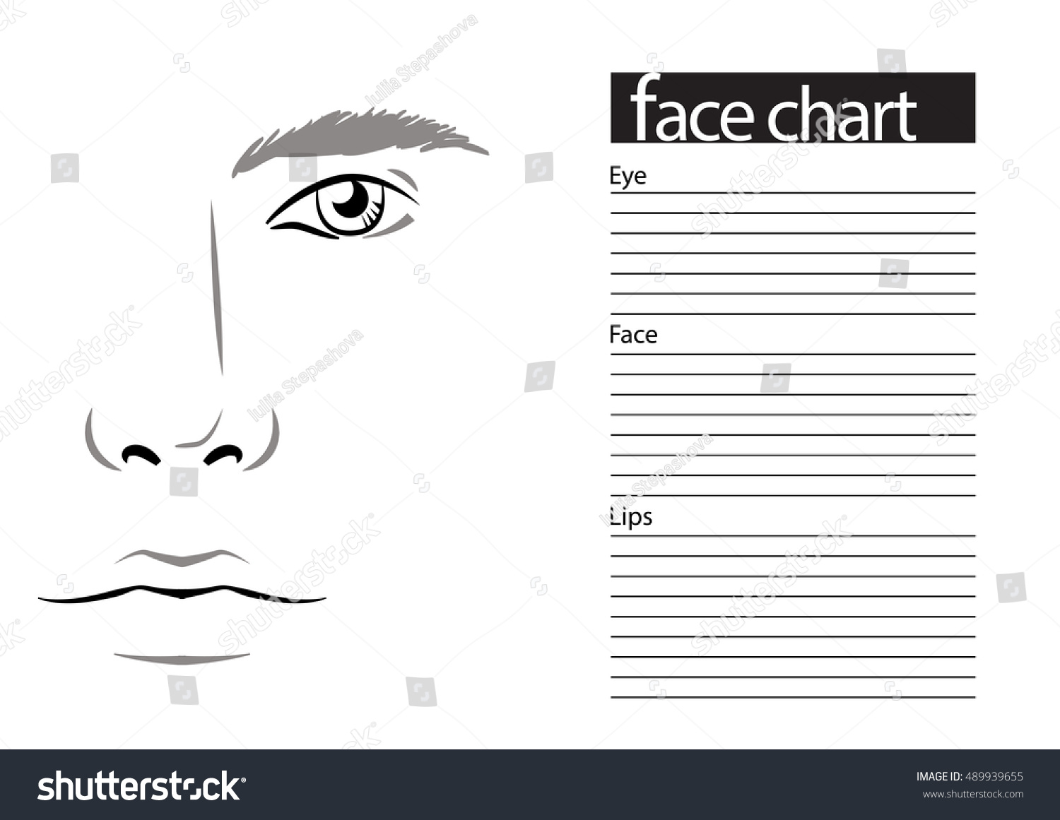 Men Face Chart Makeup Artist Blank Stock Vector (Royalty Free) 489939655