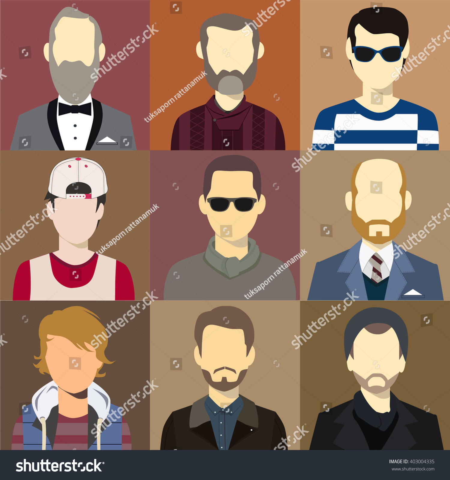 Men Illustration Avatar Vector Set: vector de stock (libre de regalías ...