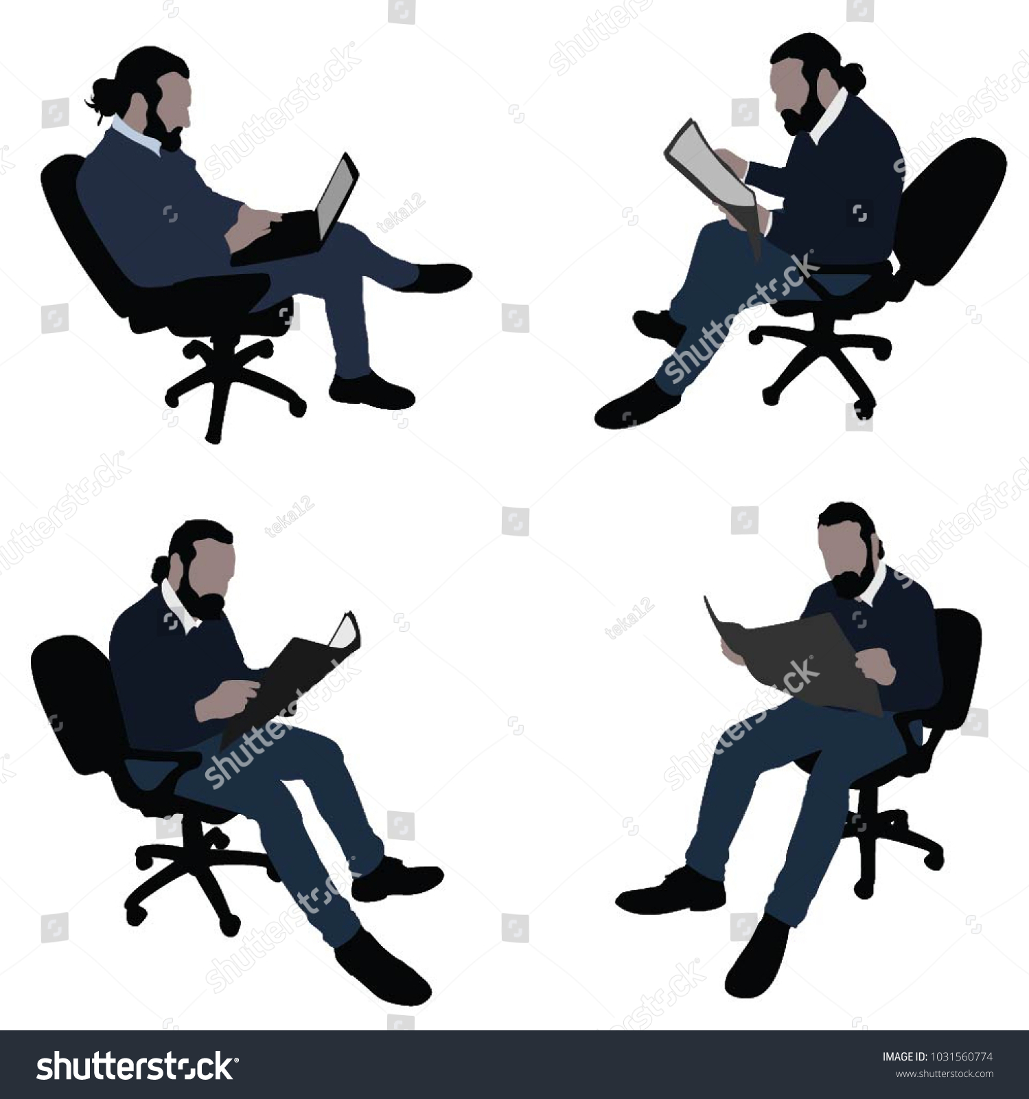 Men Sitting Chair Read Vector Stock Vector Royalty Free 1031560774
