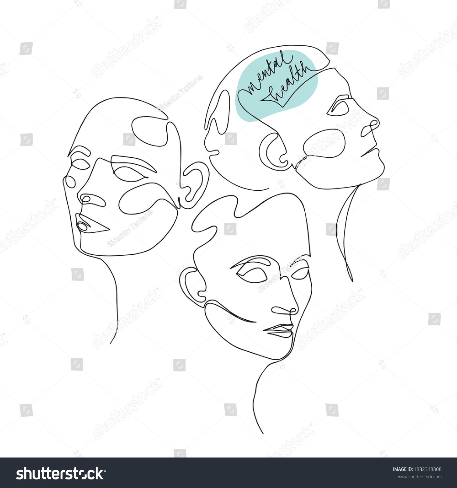 Mental Health Women One Line Drawing Stock Vector Royalty Free 1832348308