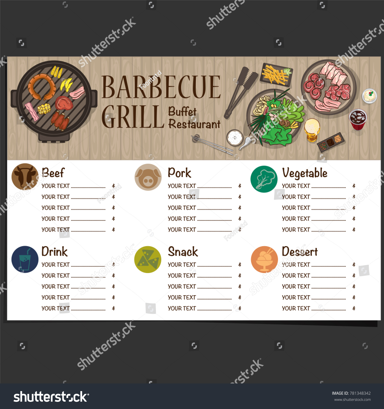 Menu Barbecue Grill Restaurant Template Design Stock Vector (Royalty ...